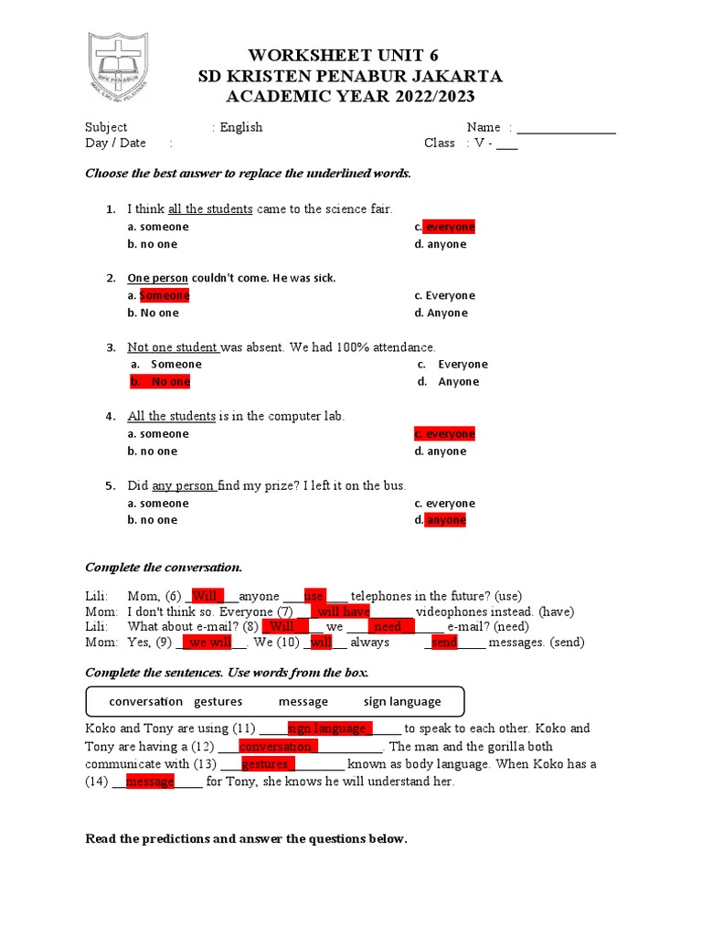WORKSHEET UNIT 6 #1 Grade 5 | PDF | Communication | Human Communication