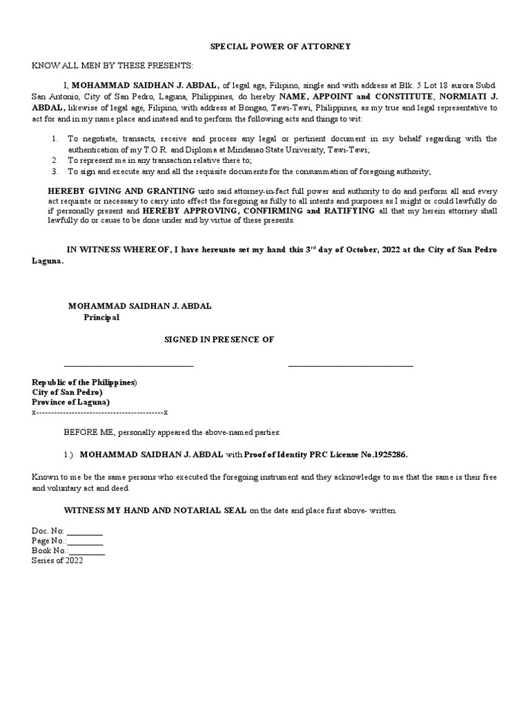 Special Power of Attorney | PDF