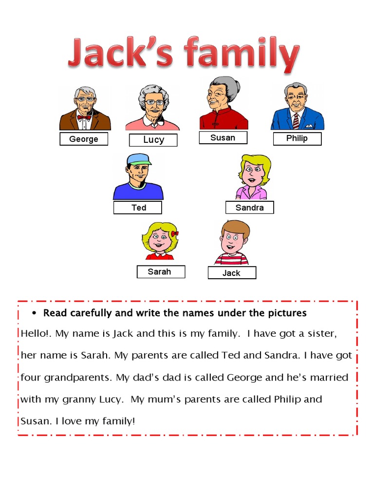 Jacks Family Reading Comprehension Exercises Galán Niño Victoria Pdf