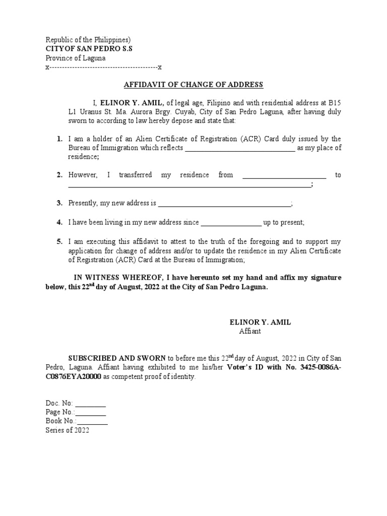 Affidavit for ACR Address Change | PDF