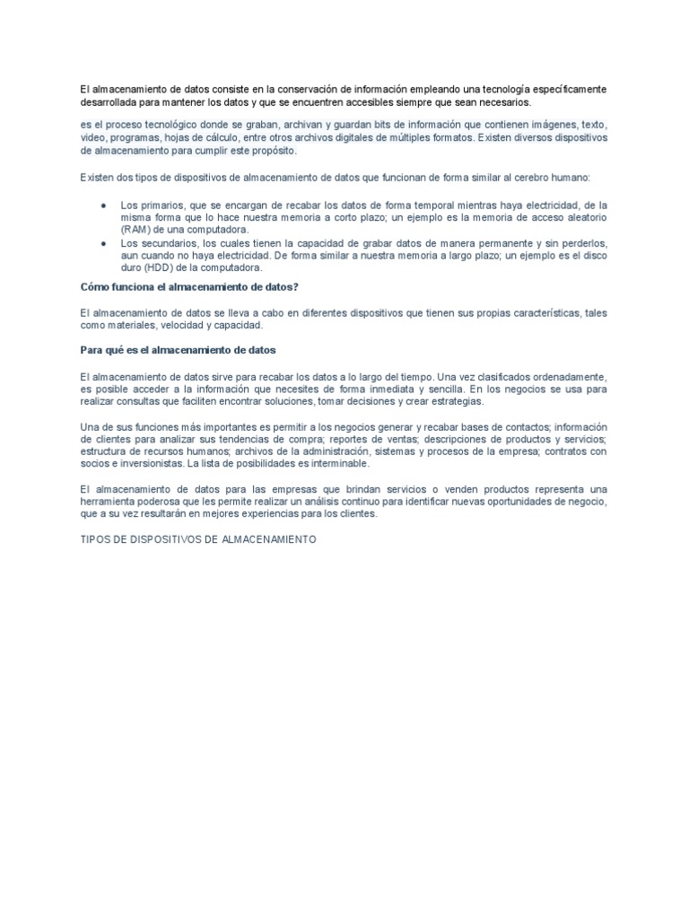 El Almacenamiento de Datos | PDF | Informática