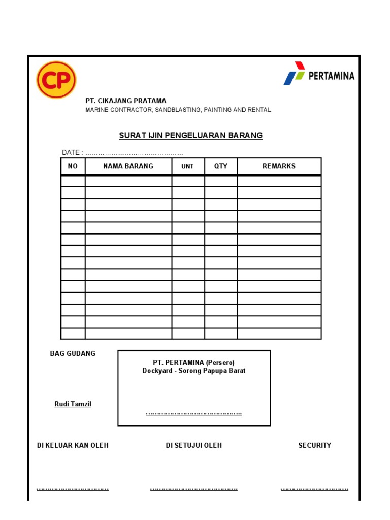 Surat Ijin Pengeluaran Barang | PDF