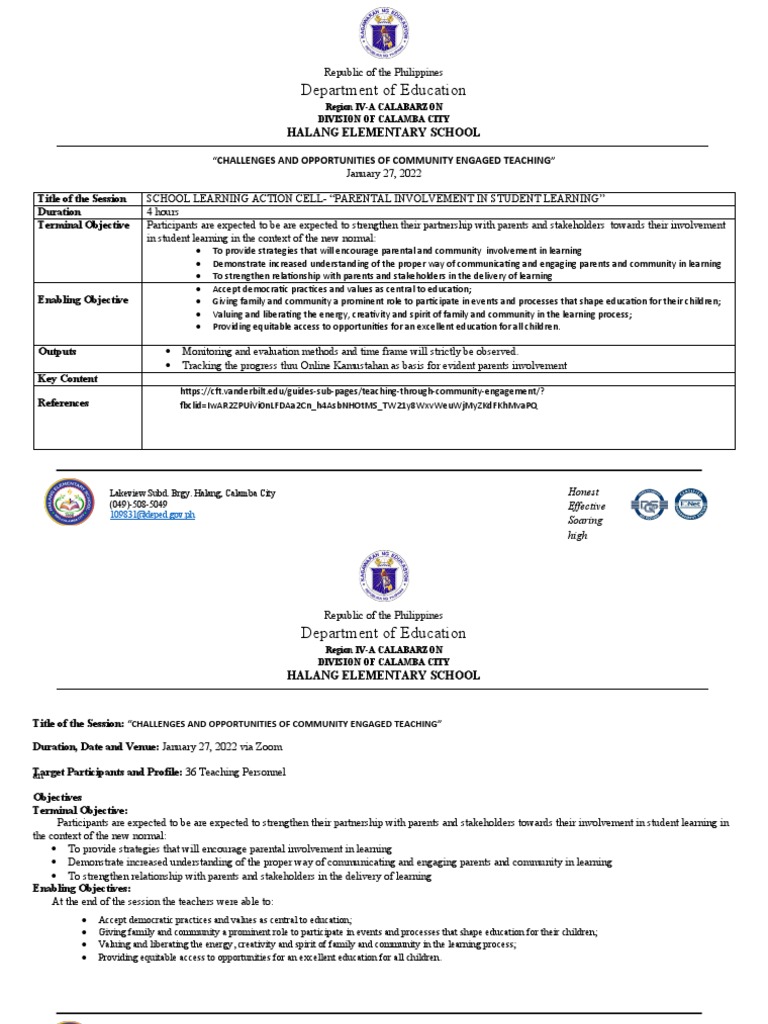 HES 2022 SLAC JANUARY JOANNE Session Guide | PDF | Learning | Behavior ...