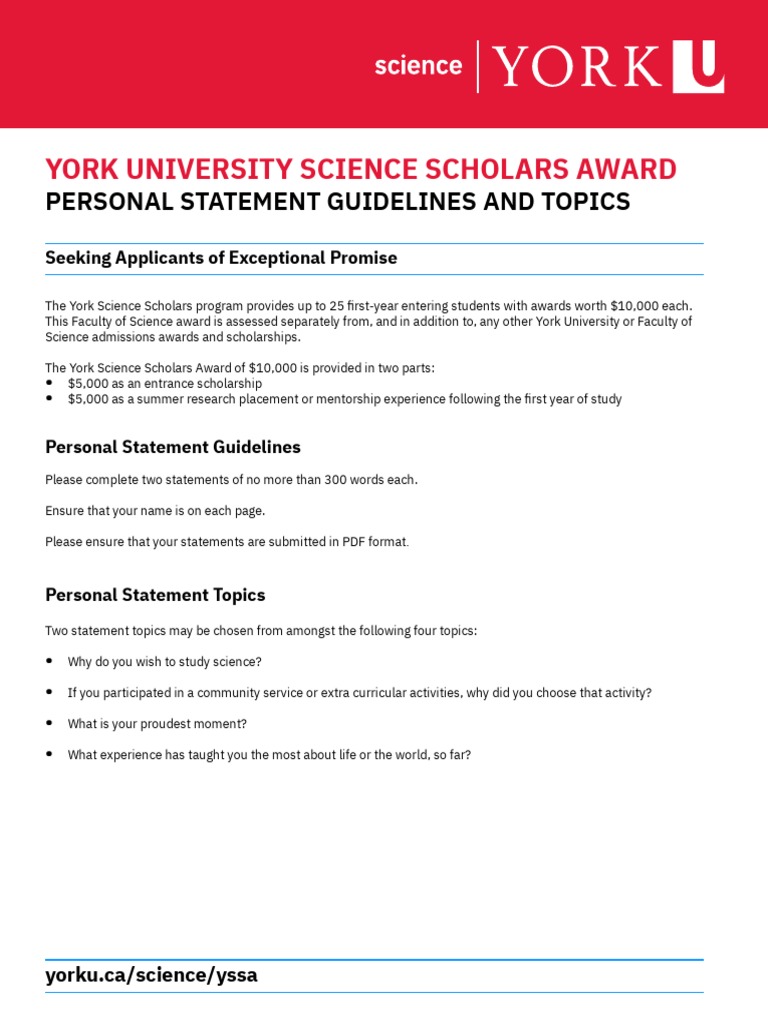 YSSA Personal Statement Guidelines and Topics 2022 | PDF