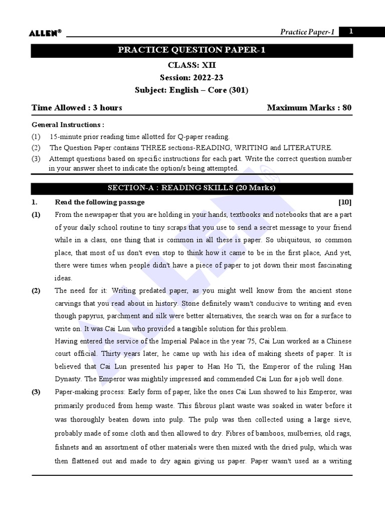 English Practice Paper 01 | PDF | Paper