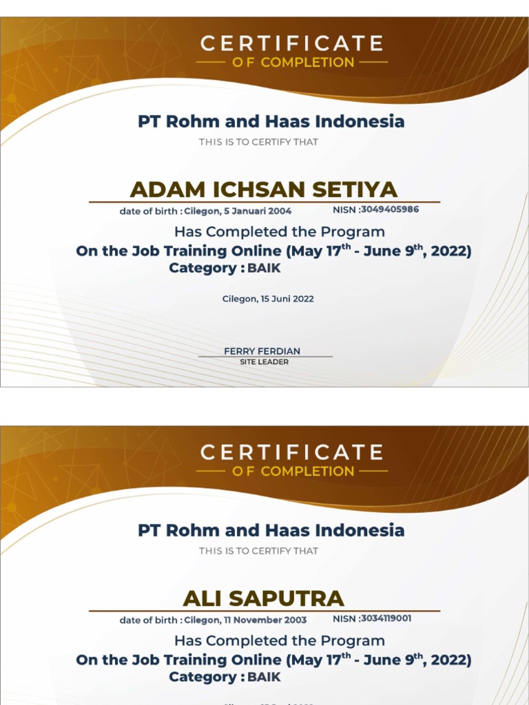 Certf OJT 2022 | PDF