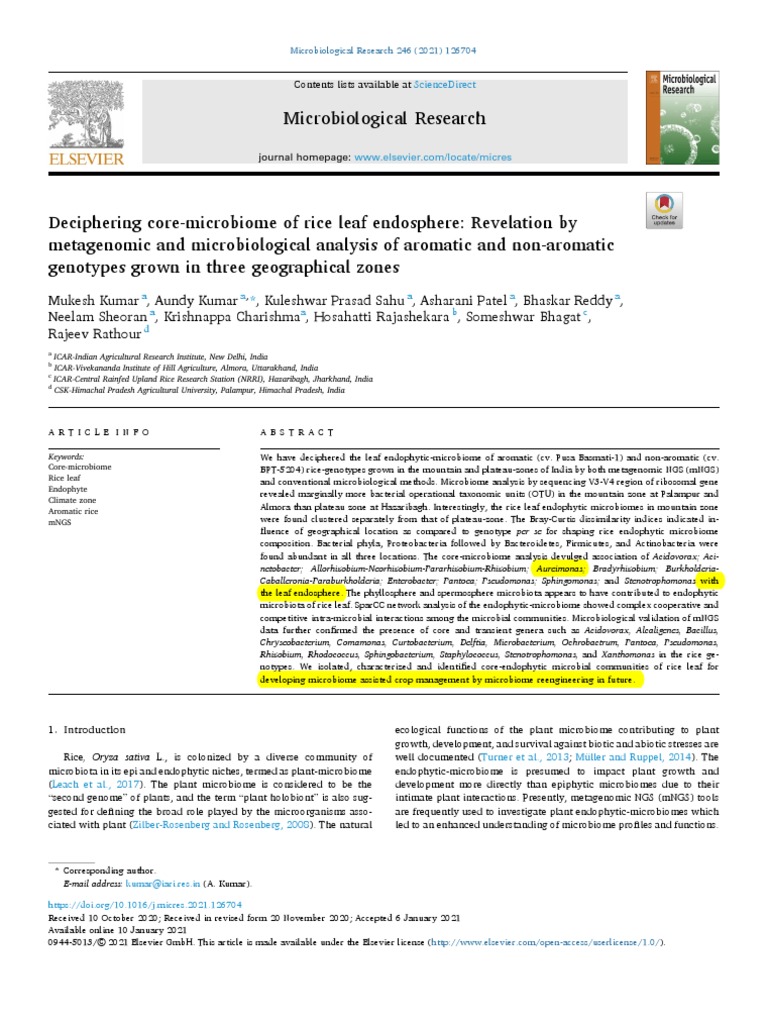 Deciphering Core-Microbiome Rice Leaf Endosphere Metagenomic ...