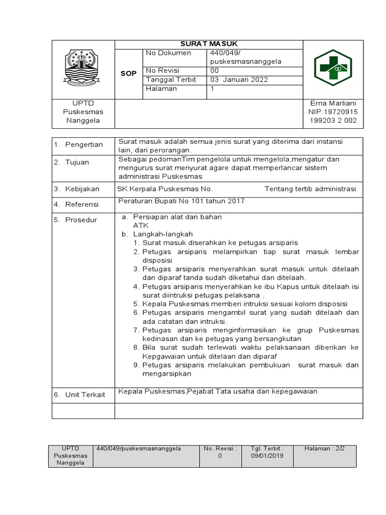 CONTOH SOP Surat Masuk | PDF