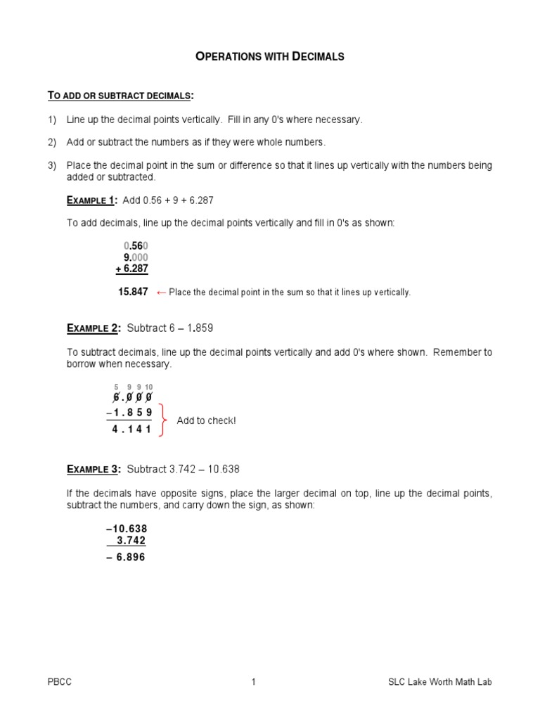 Operationswithdecimals | PDF | Division (Mathematics) | Abstract Algebra