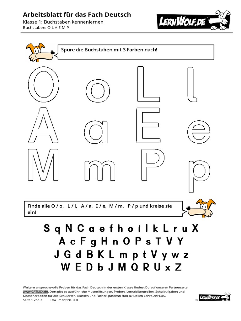 001 Arbeitsblatt Grundschule Deutsch Buchstaben Kennenlernen | PDF