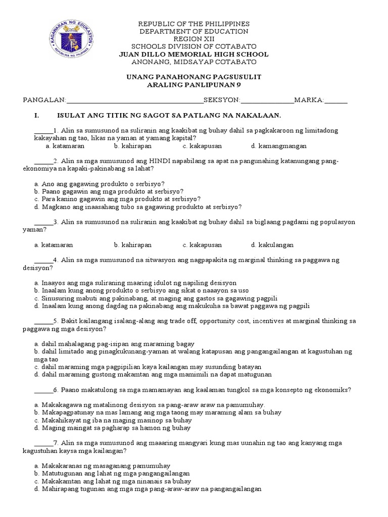 Quarter 1 Ap 9 Exam | PDF