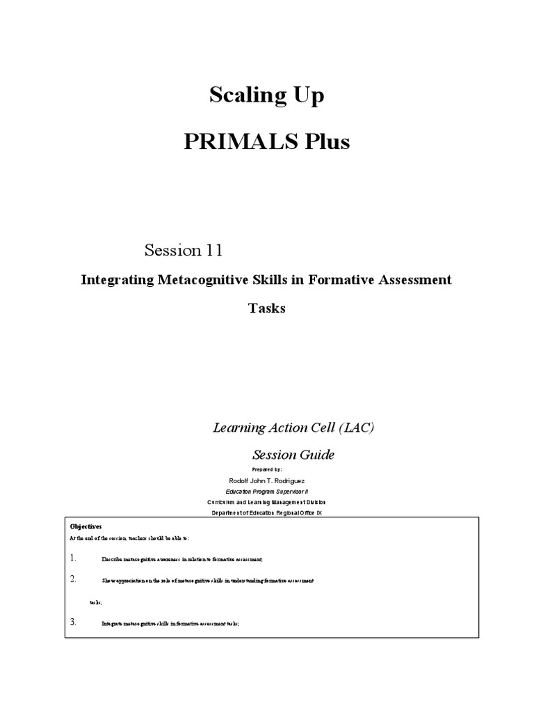 Session Guide 11 - Integrating Metacognitive Skills in Formative ...