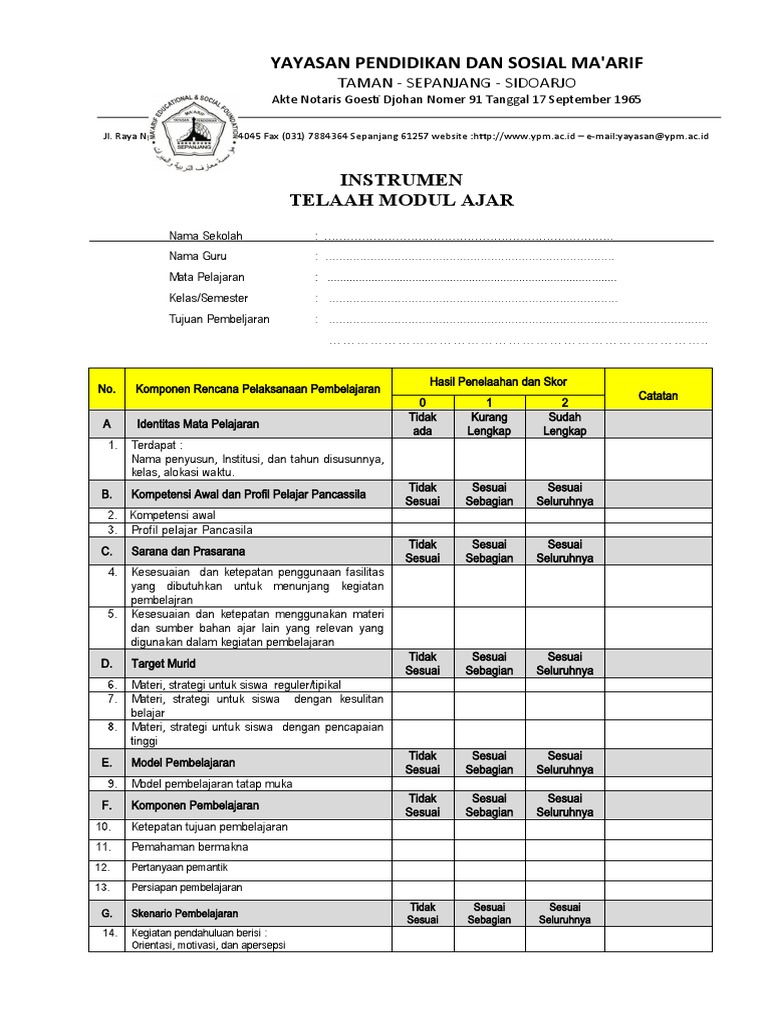 Instr. Telaah Modul Ajar | PDF
