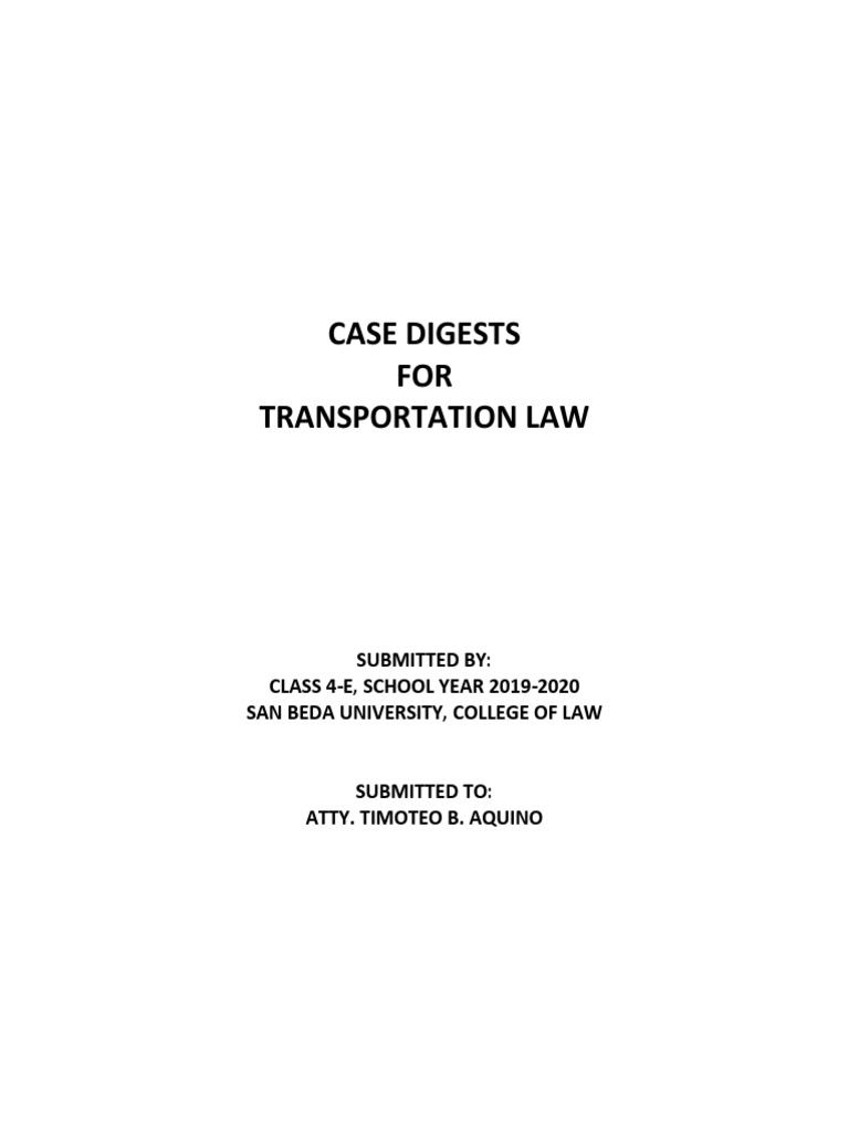 Commercial Law Case Digests - Transportation Law (4E1920) | PDF ...