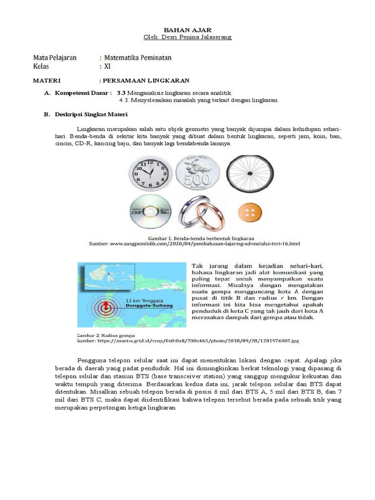 Persamaan Lingkaran Analitik | PDF | Metode & Bahan Ajar | Sains & Matematika