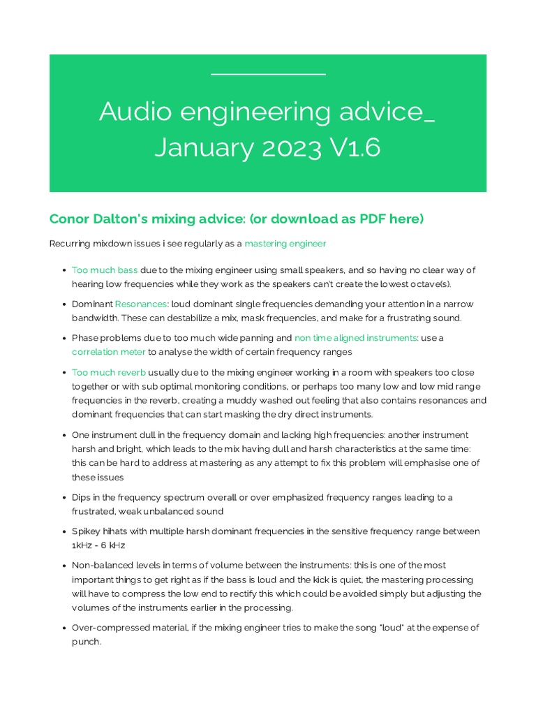 Conor Dalton - Audio Engineering Advice | Download Free PDF | Equalization (Audio) | Signal ...