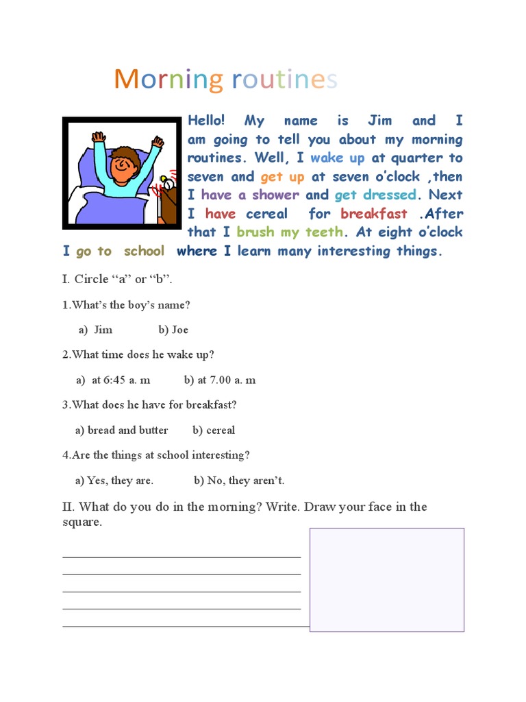 Morning Routines Reading Comprehension Exercises - 80758 | PDF ...
