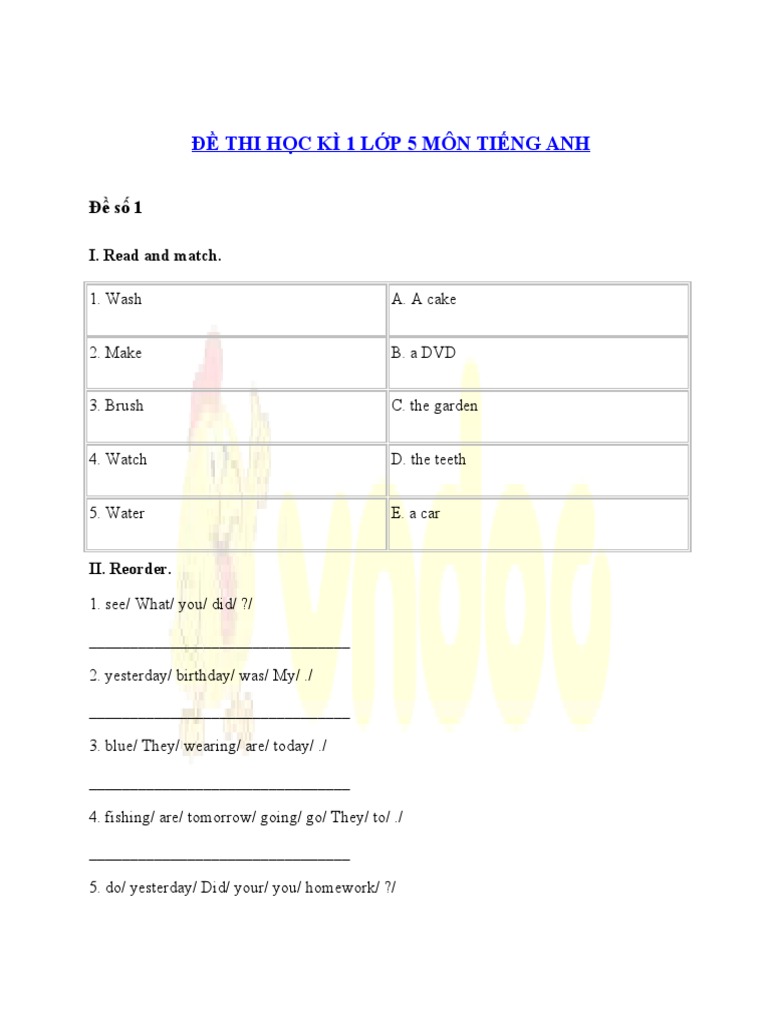 De Thi Hoc Ky 1 Mon Tieng Anh Lop 5 Family and Friends | PDF