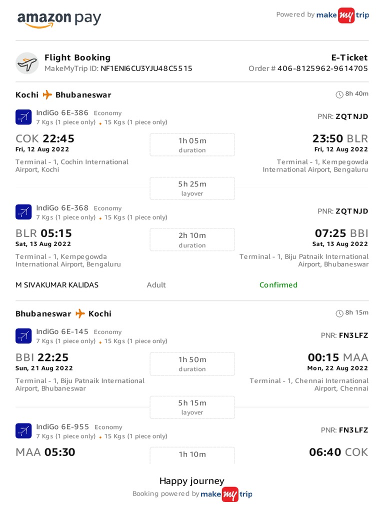Kochi to Bhubaneswar Flight Details | PDF | Civil Aviation | Service ...