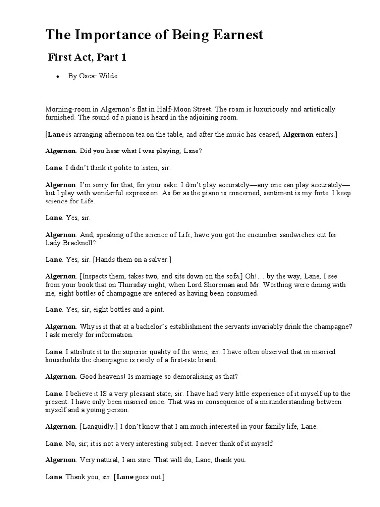 The Importance of Being Earnest by Oscar Wilde | PDF | The Importance ...