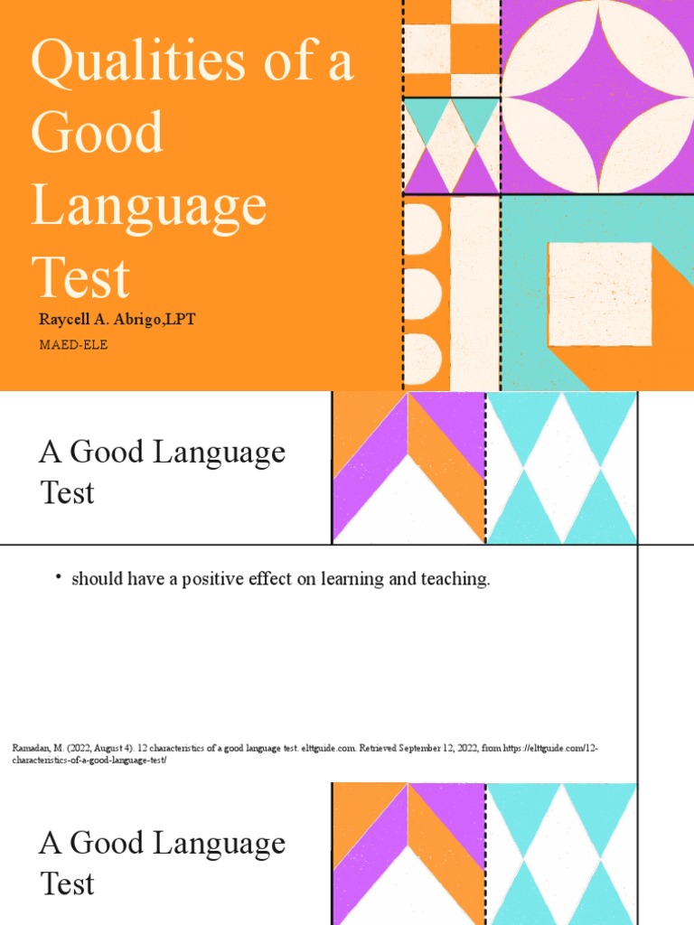 ELE 905 Qualities of A Good Language Test - RAAbrigo | PDF | Human ...