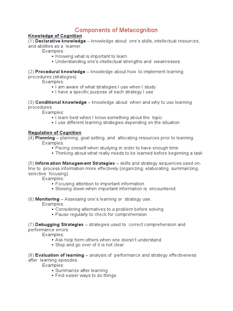 Components of Metacognition | PDF