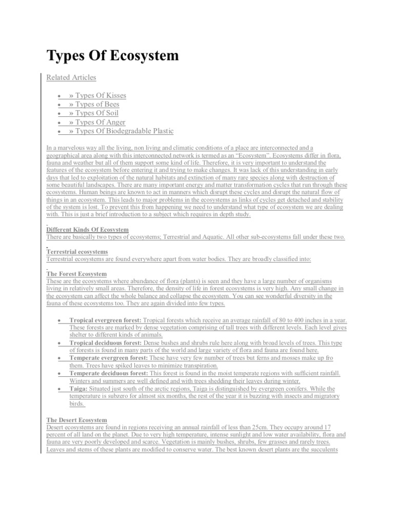 Types of Ecosystem | PDF