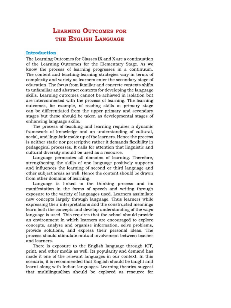 Learning Outcomes For English-Secondary - NCERT - Latest | PDF