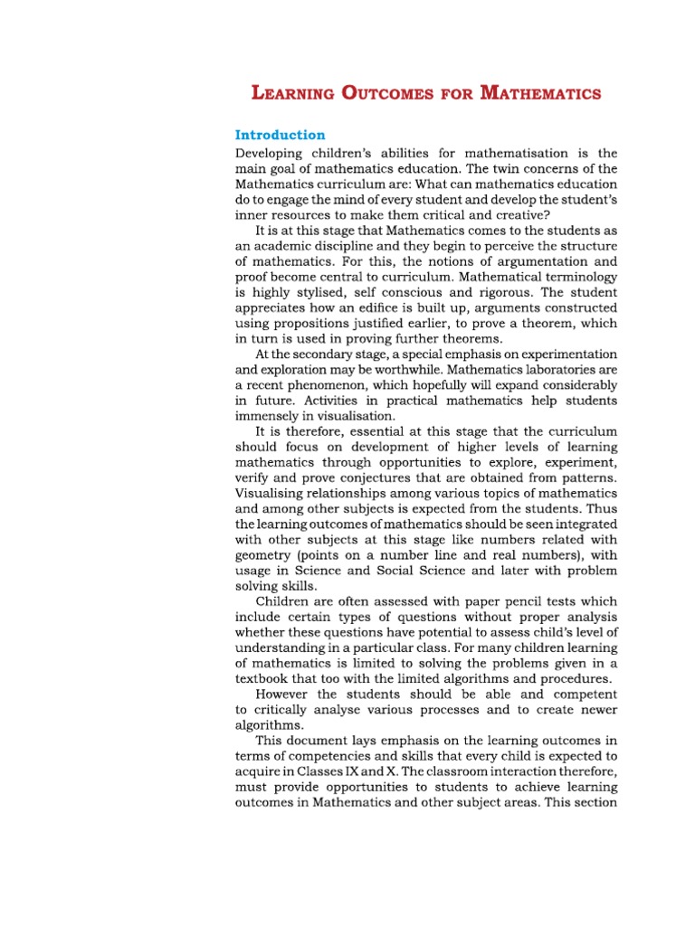 Learning Outcomes For Math-Secondary-NCERT - Latest | PDF
