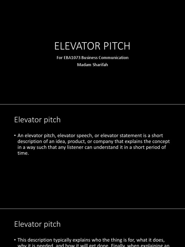 Elevator Pitch Notes | PDF