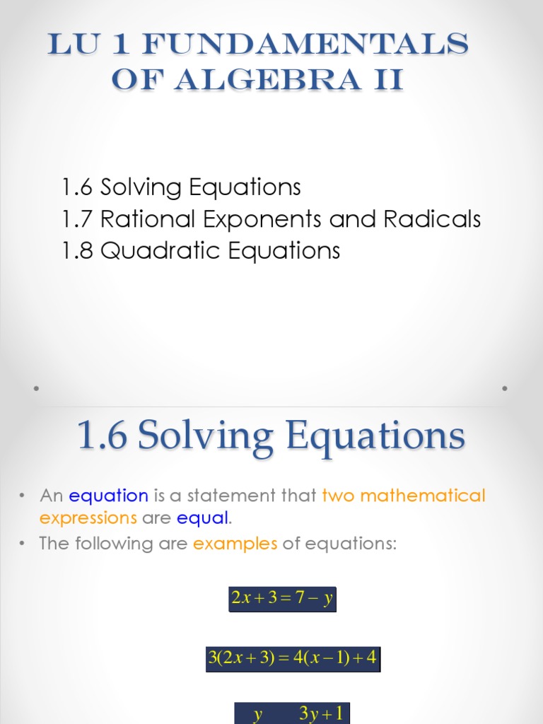 LU 1b Fundamentals of Algebra II - Student | PDF | Equations | Numbers