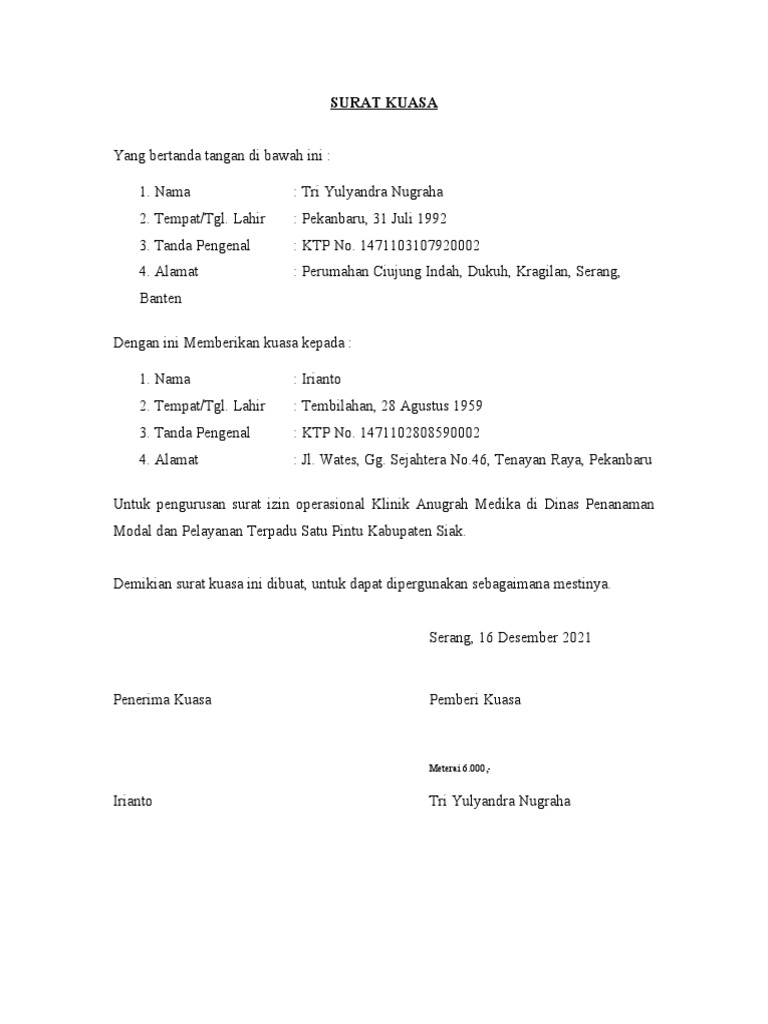 Form Surat Kuasa | PDF