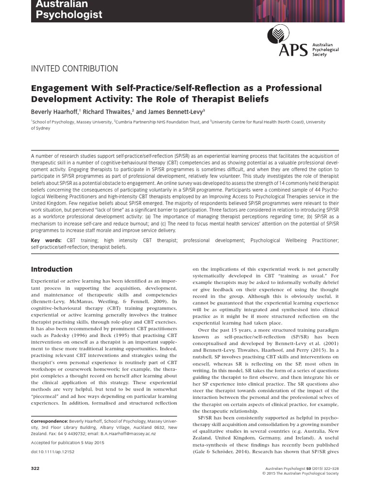 Engagement With Self-Practice Self-Reflection As A Professional ...