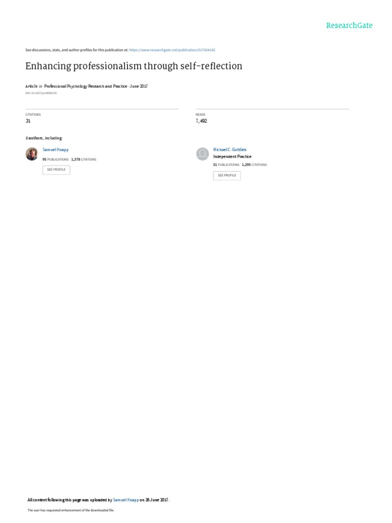Enhancing Profesionalism Trough Self Reflection | PDF