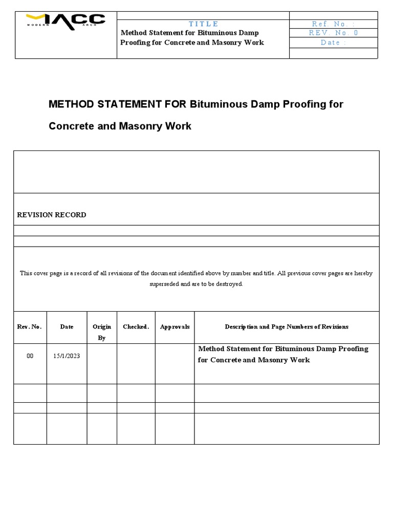 Method Statement For Bituminous Damp Proofing For Concrete and Masonry Work | Download Free PDF ...