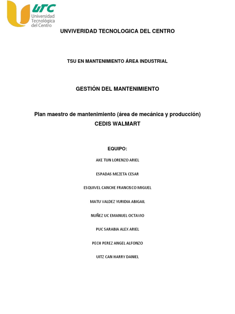 Plan Maestro de Mantenimiento Pech Perez | PDF | Ingeniería de confiabilidad | Calidad (comercial)