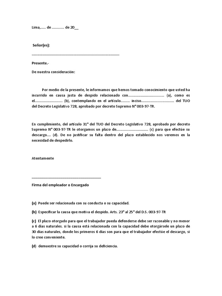 Carta de Preaviso Despido | PDF