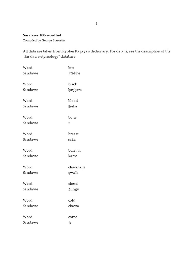 Sandawe Language Wordlist | PDF | Language Arts & Discipline