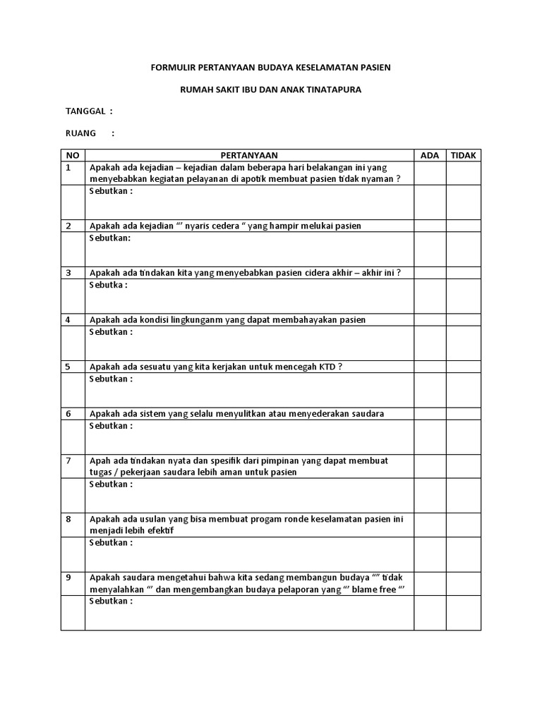 Formulir Budaya Keselamatan | PDF