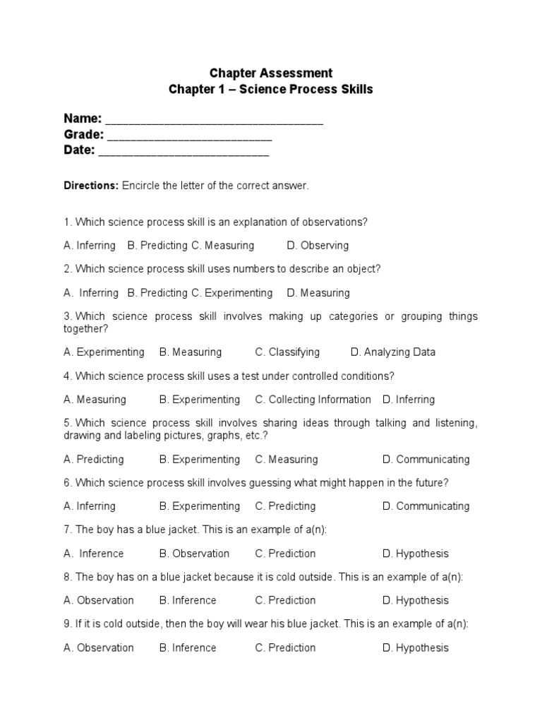 Grade 3 Chapter 1-Basic Science Process Skills Chapter Assessment | PDF ...