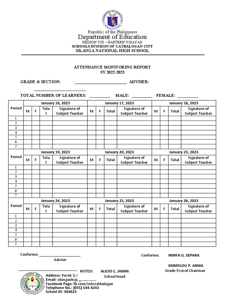 Silanga National High School Attendance Report | PDF