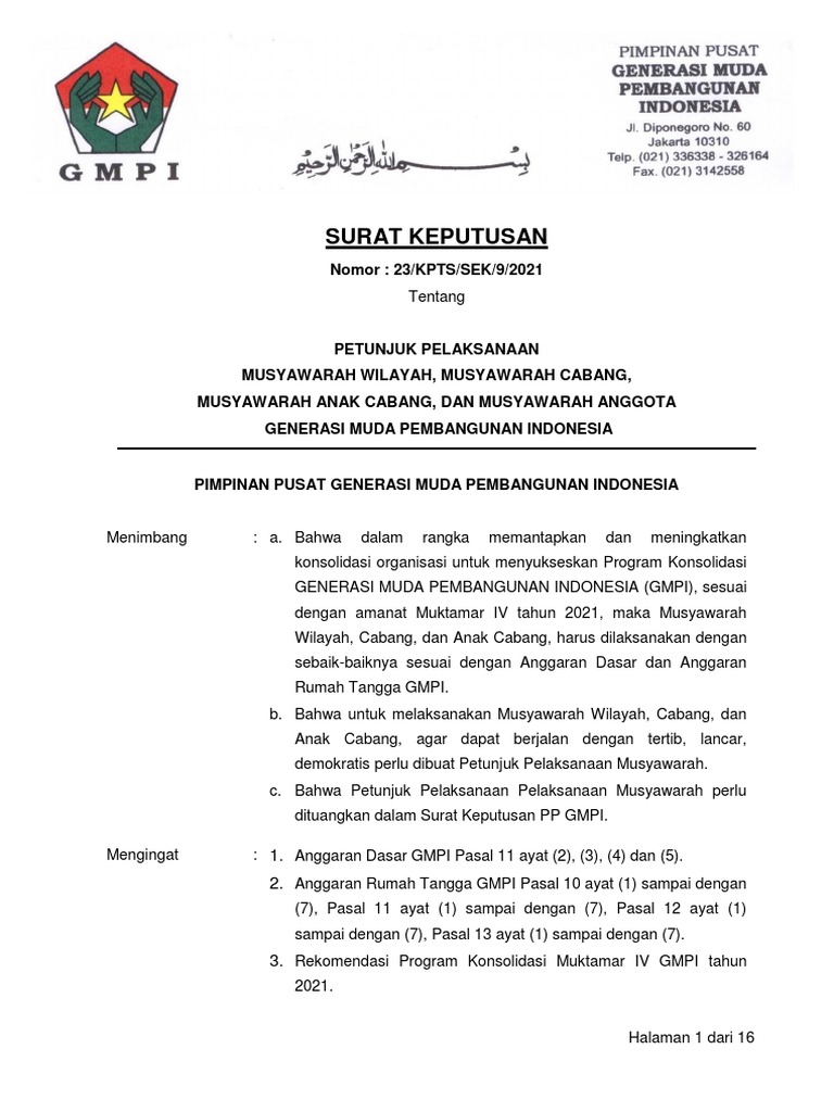 Juklak Permusyawaratan Gmpi | PDF