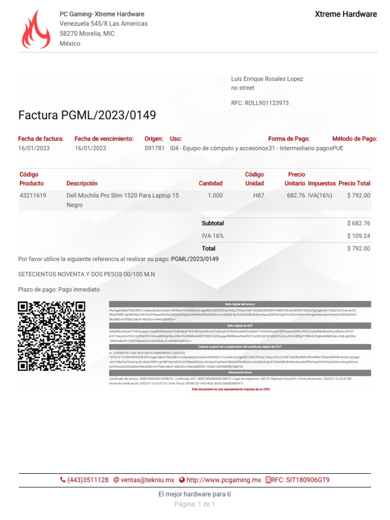 Factura PGML/2023/0149 - Xtreme Hardware | PDF | Factura | Hardware de ...