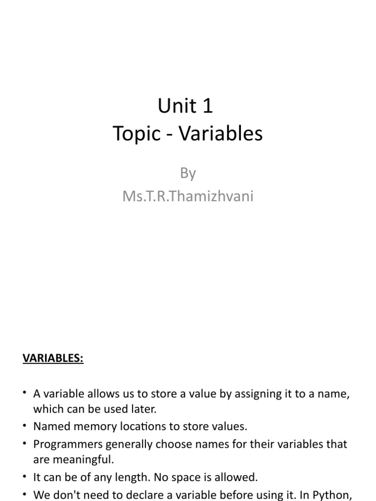 Unit1 Topic Variables, Expressions and Statements | PDF | Variable (Computer Science ...