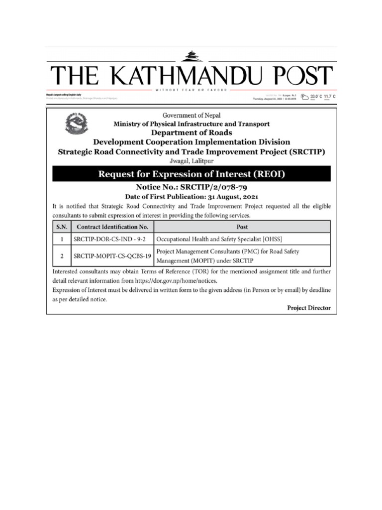 REQUEST FOR EXPRESSION OF INTEREST (REOI) FOR Consultancy Service of ...