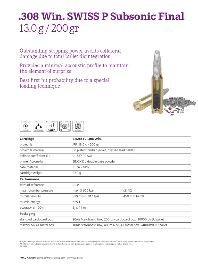5130 308 Win. SWISS P Subsonic Final 13.0 G - 200 GR EN | PDF | Gun ...