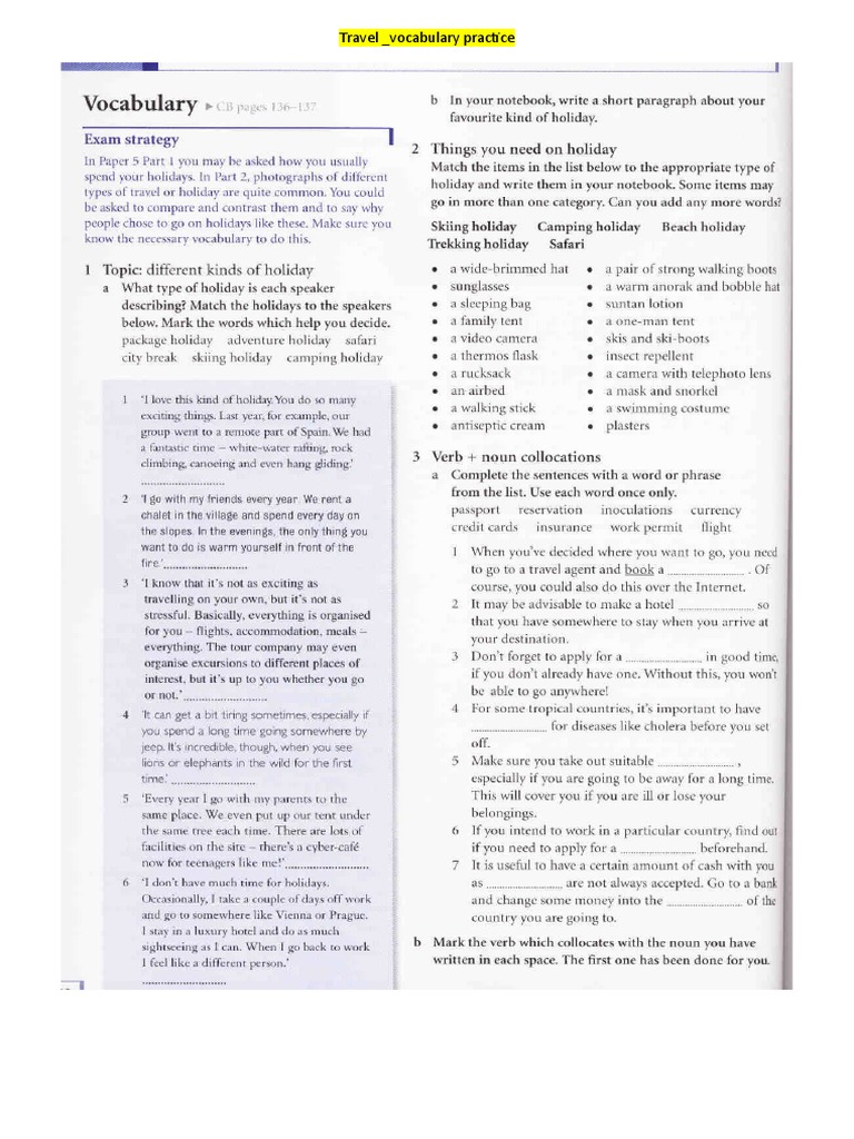 Travel - Vocabulary Practice | PDF
