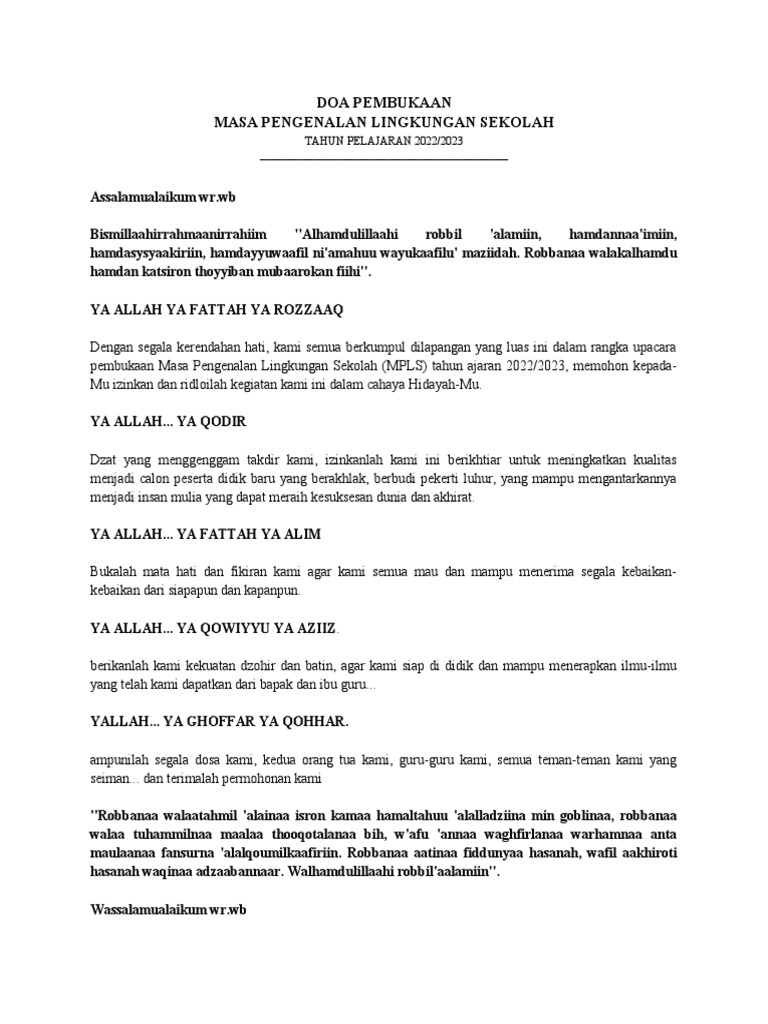 Doa Pembukaan MPLS | PDF | Agama & Spiritualitas