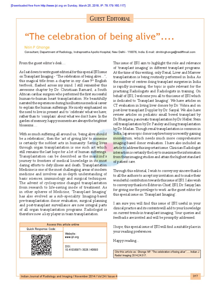 The Celebration of Being Alive | PDF | Organ Transplantation | Kidney Transplantation