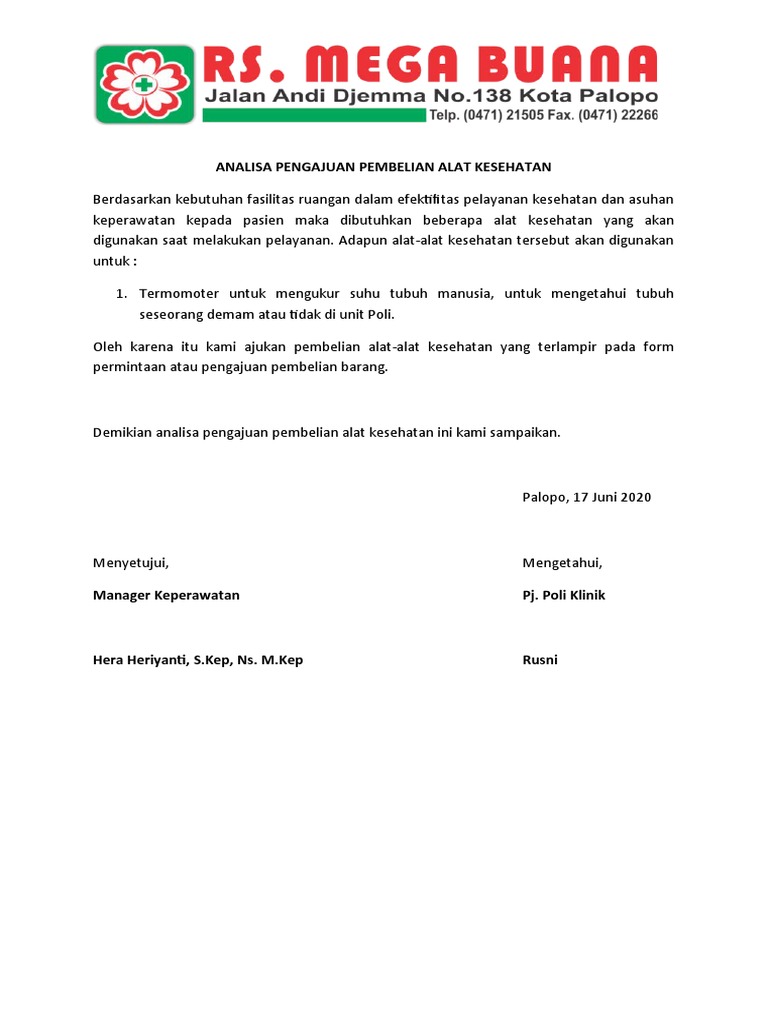 Analisa Pengajuan Pembelian Alat Kesehatan | PDF
